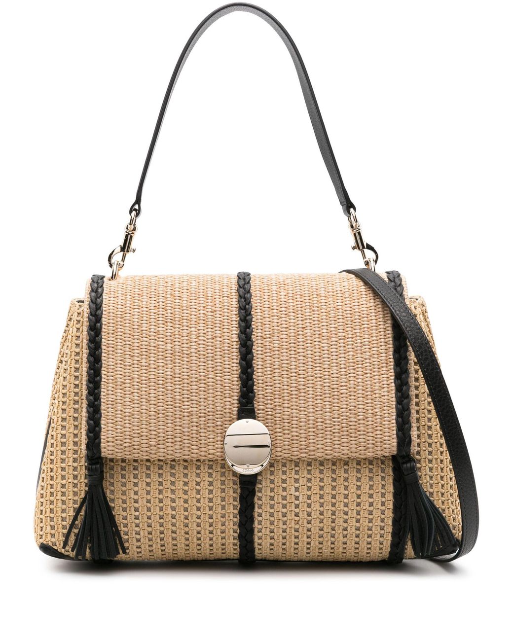 Chloé Neutral Penelope Medium Raffia Shoulder Bag in Natural | Lyst
