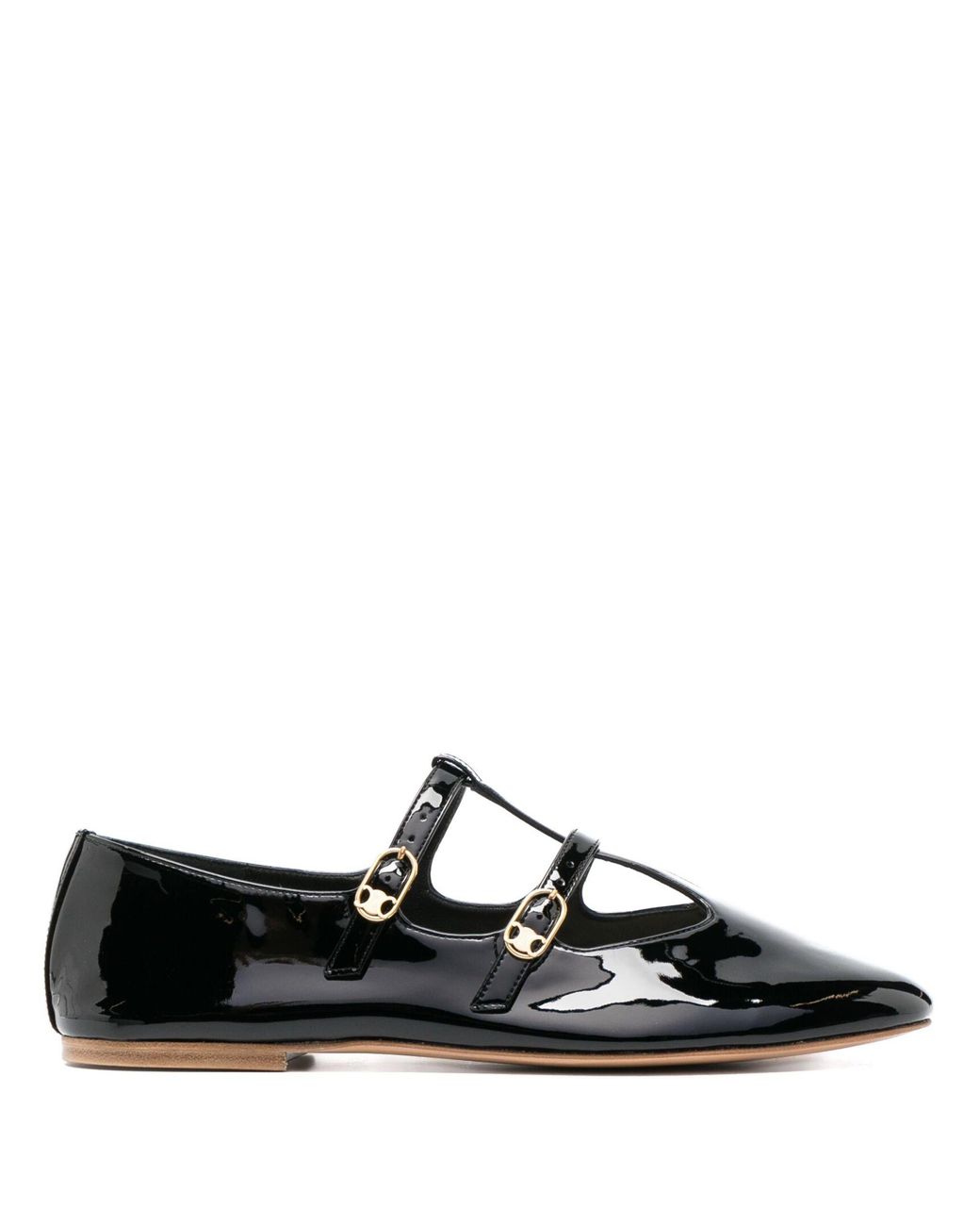 Celine Buckled Patent-leather Ballerina Shoes in Black | Lyst