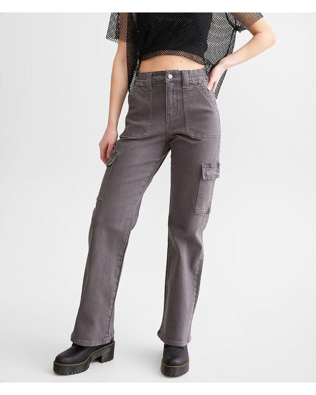 Flying Monkey Ultra High Rise Wide Leg Cargo Stretch Pant in Gray | Lyst