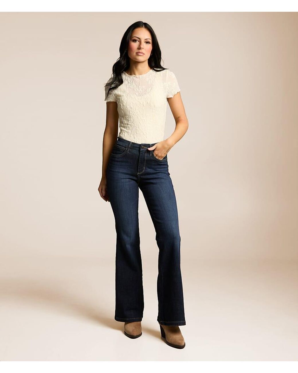 Wrangler High Rise Flare Stretch Jean in Blue | Lyst