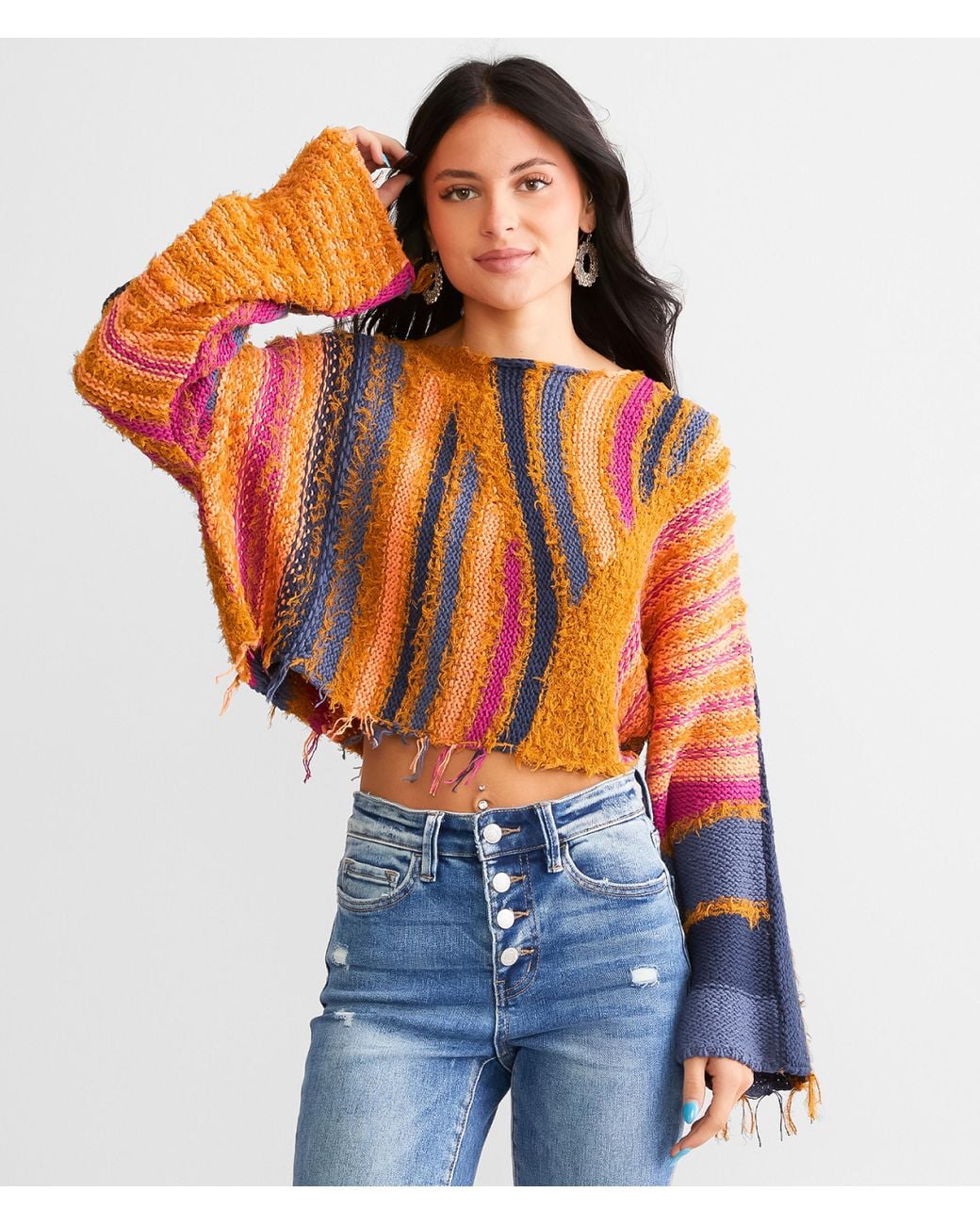 Free People Baja Cropped Sweater in Orange | Lyst