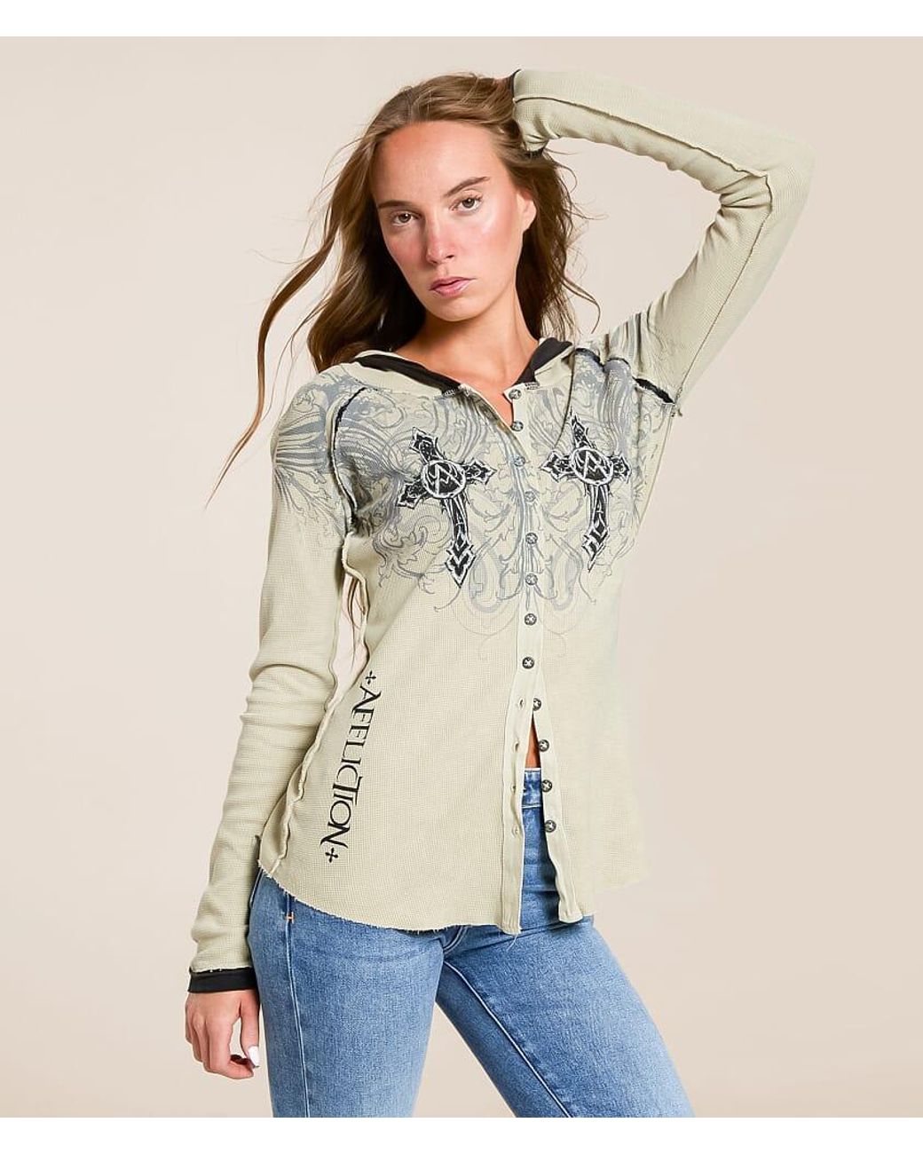 Affliction Winged Dagger Hooded Thermal Shirt in Natural | Lyst