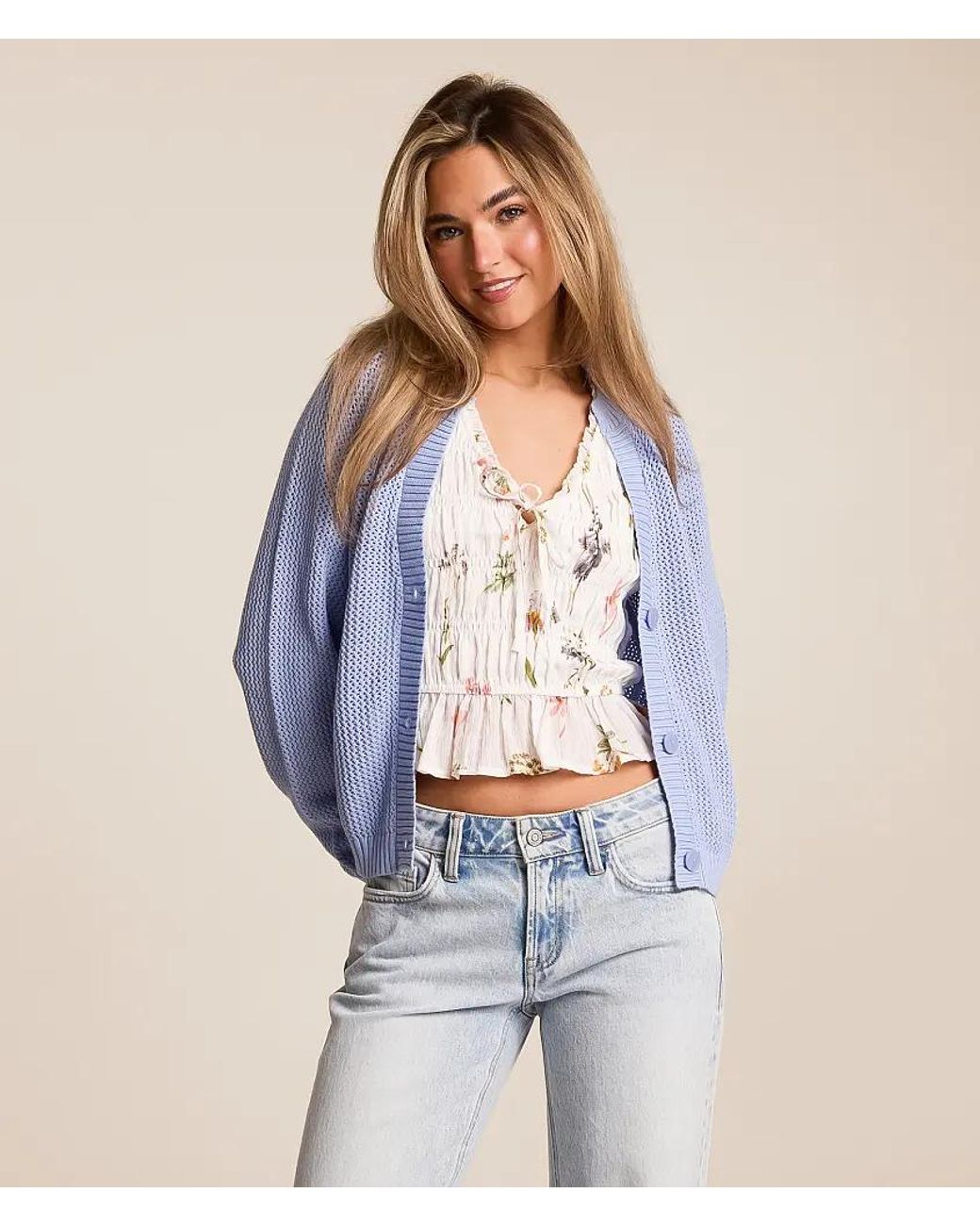 Willow & Root Willow & Root Open Weave Cardigan Sweater in Blue | Lyst