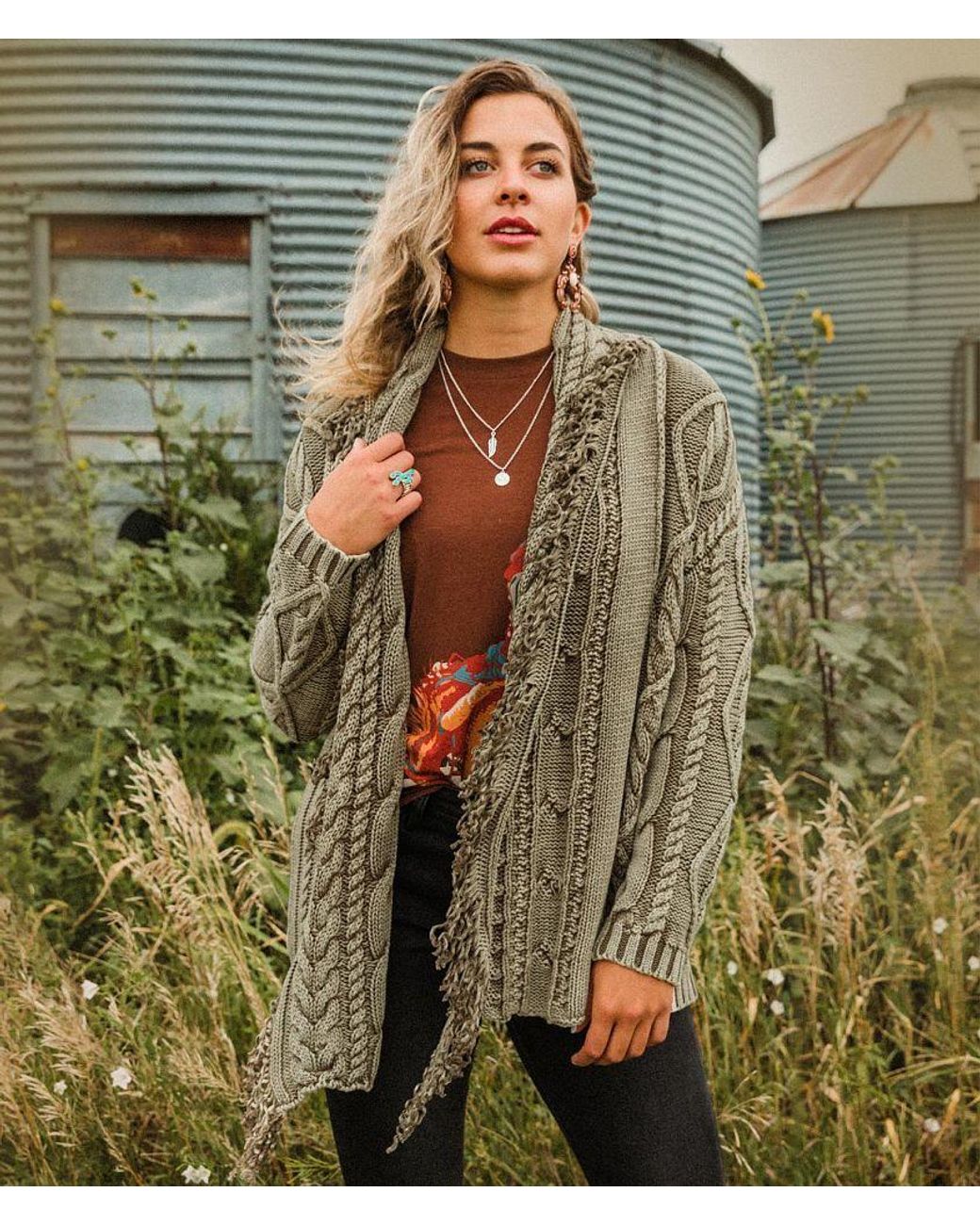 Sterling & Stitch Cable Knit Cardigan Sweater in Green | Lyst