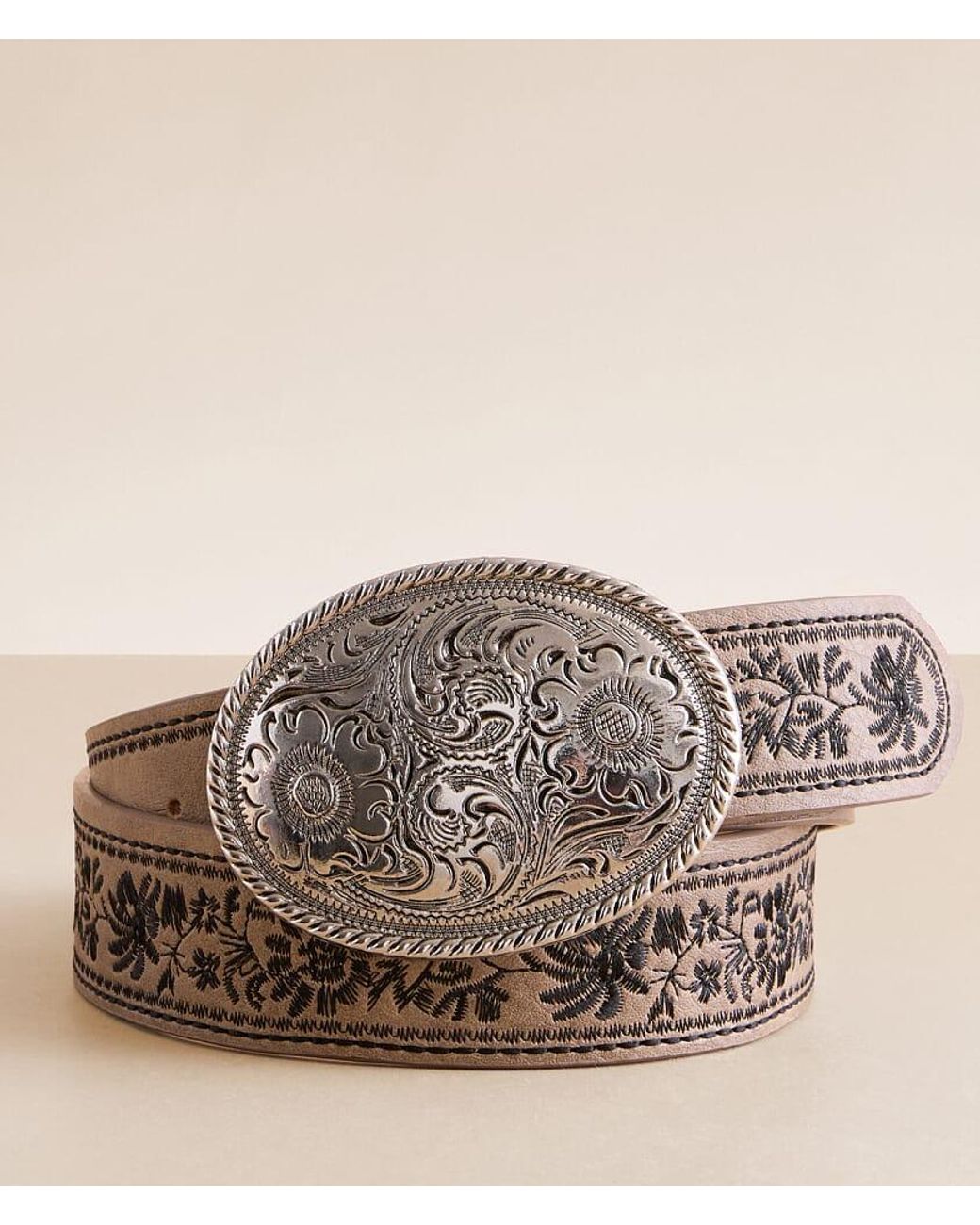 Sterling & Stitch Floral Embroidered Belt in Brown | Lyst