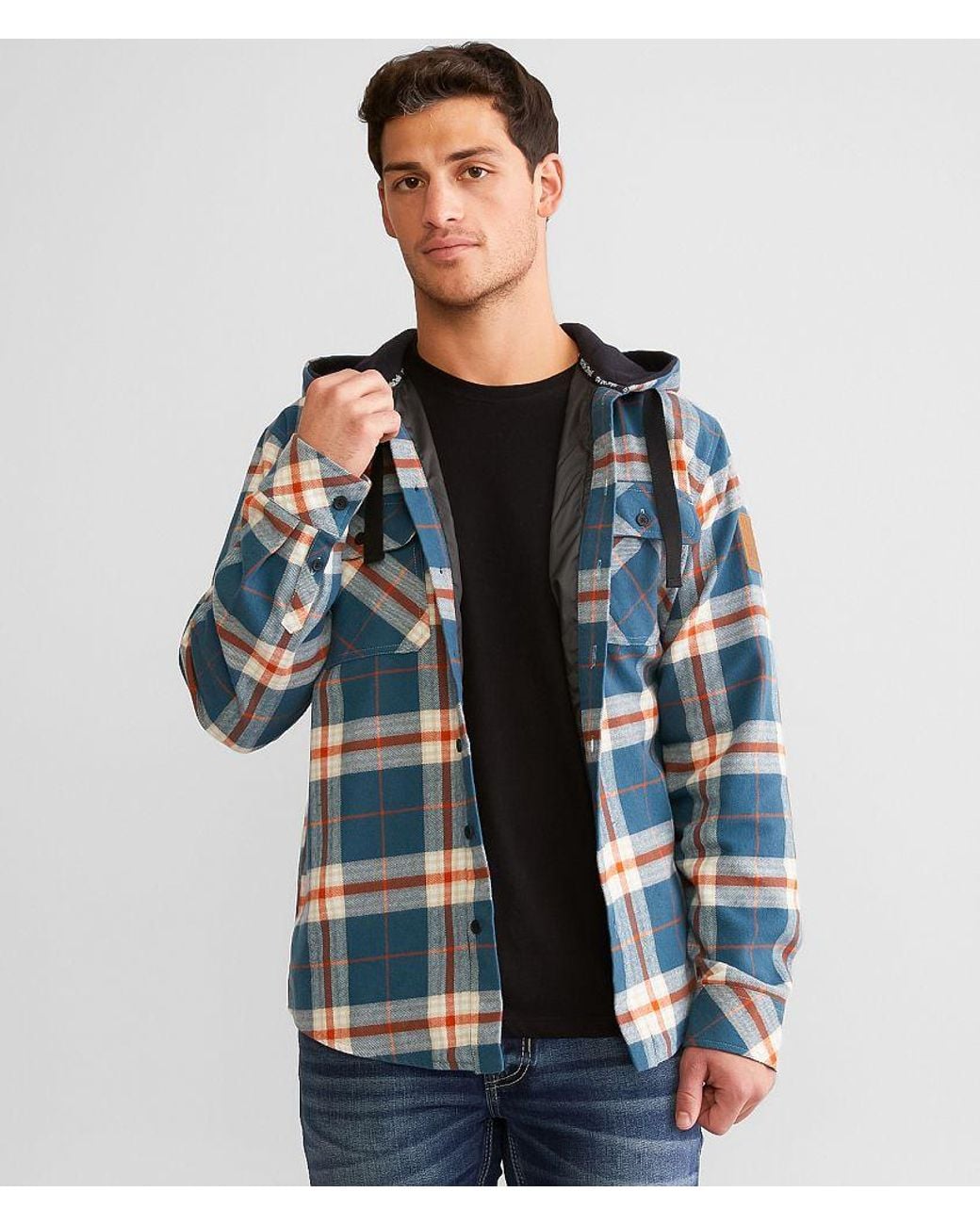 Howitzer Collar Brave Land Hooded Flannel Shacket in Blue for Men | Lyst