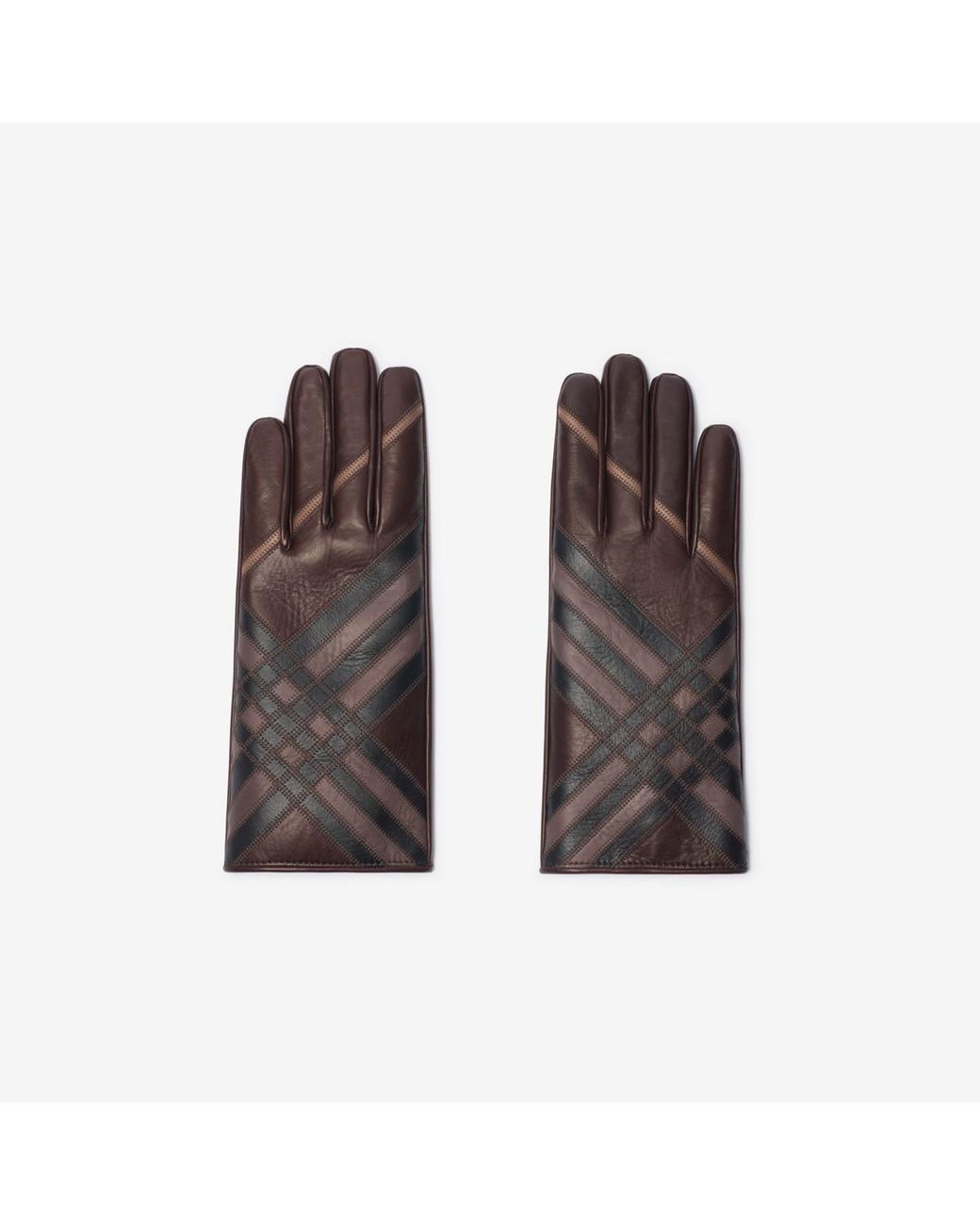 Burberry Check Intarsia Leather Gloves in Brown | Lyst