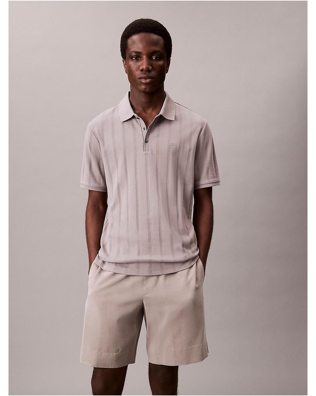 Calvin Klein Variegated Rib Classic Polo Shirt in Natural for Men | Lyst
