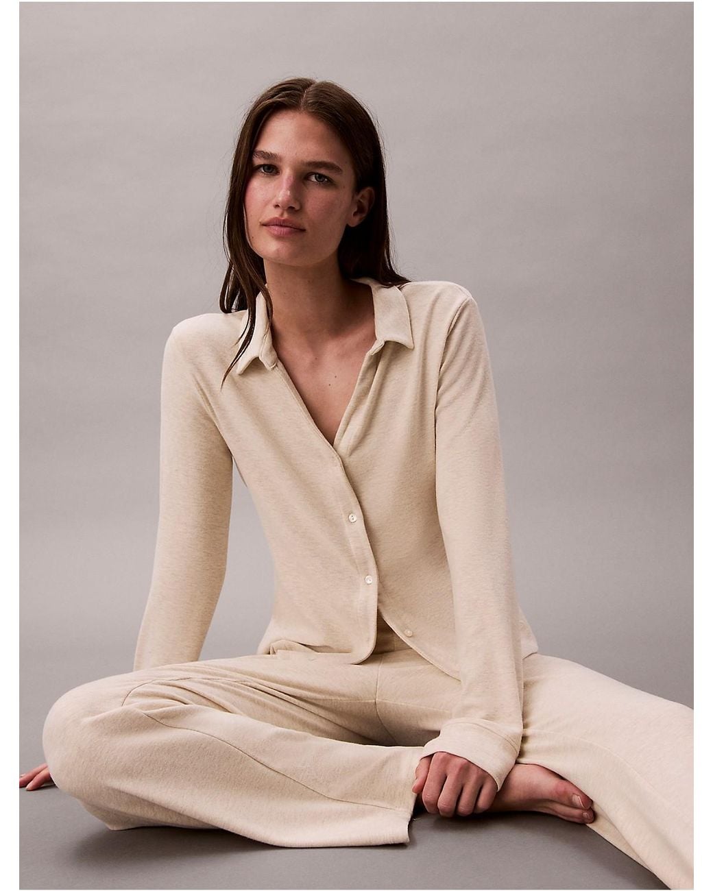 Calvin Klein Brushed Interlock Pants in Natural | Lyst