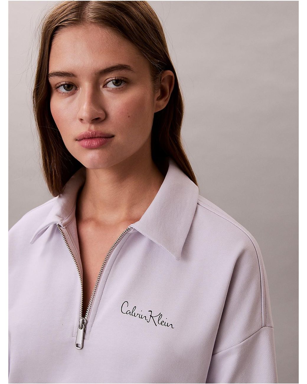 Calvin Klein Calvin Klein French Terry Script Logo Graphic Quarter Zip ...