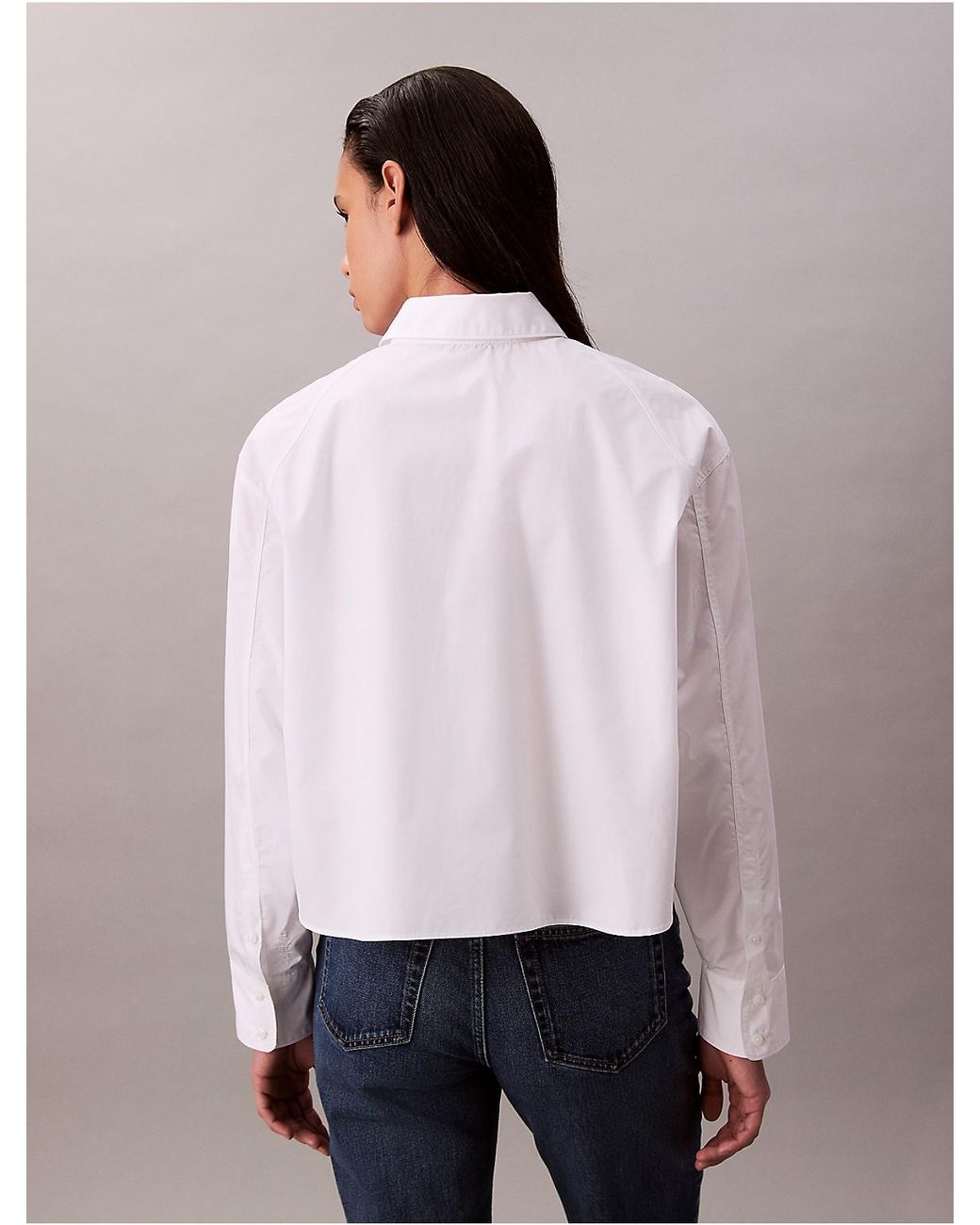 Calvin Klein Calvin Klein Boxy Cropped Button-Down Shirt in White | Lyst