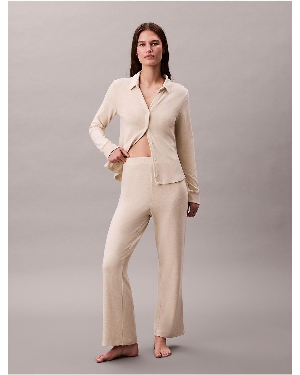 Calvin Klein Brushed Interlock Pants in Natural | Lyst
