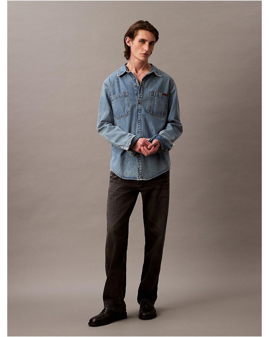 Calvin Klein Lean Overshirt in Gray for Men | Lyst