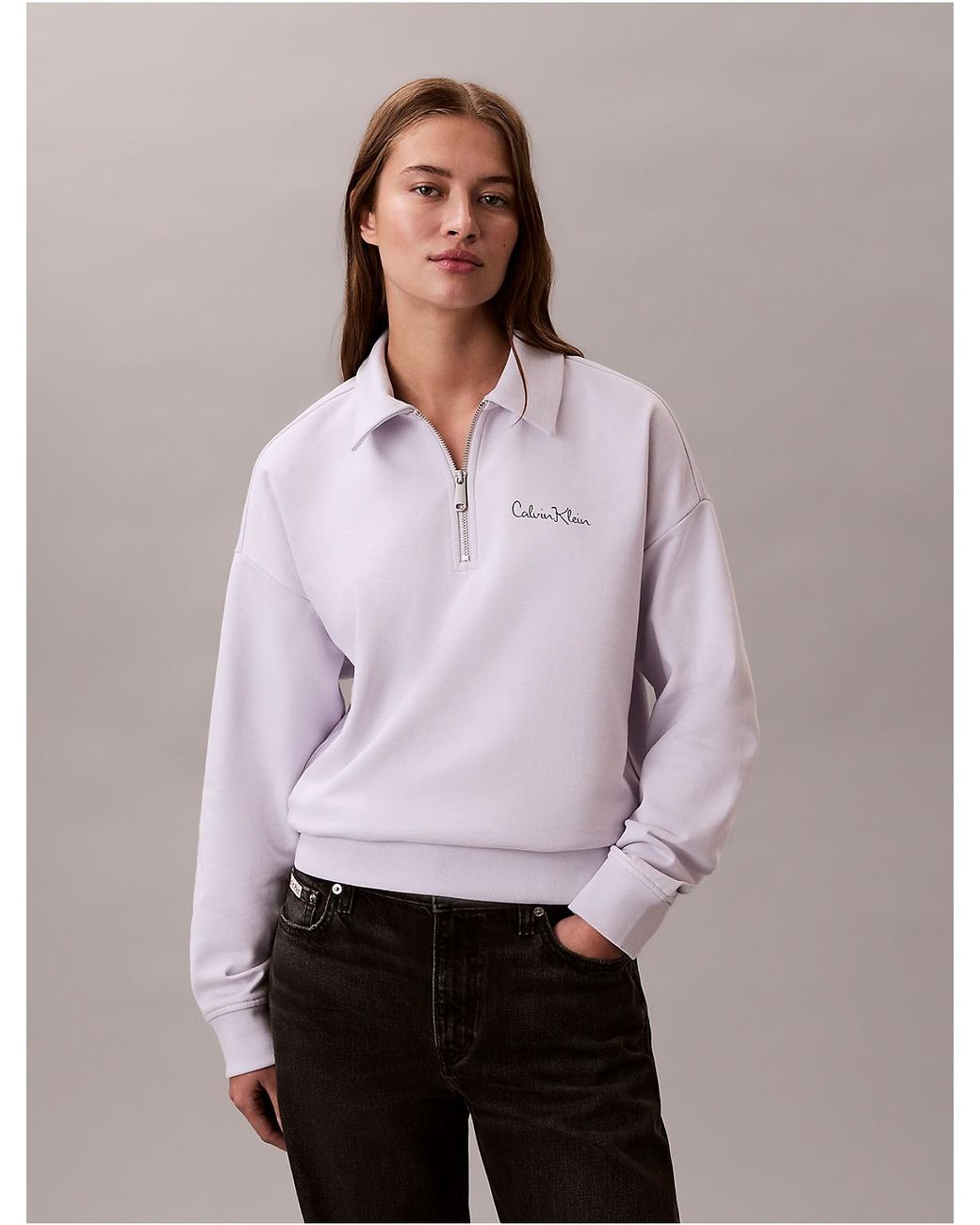 Calvin Klein Calvin Klein French Terry Script Logo Graphic Quarter Zip ...