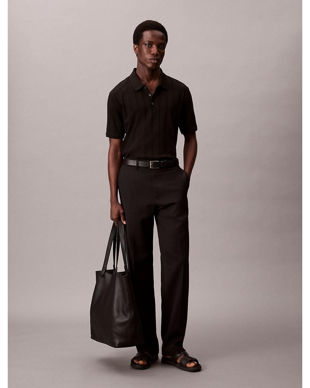Calvin Klein Variegated Rib Classic Polo Shirt in Black for Men | Lyst UK