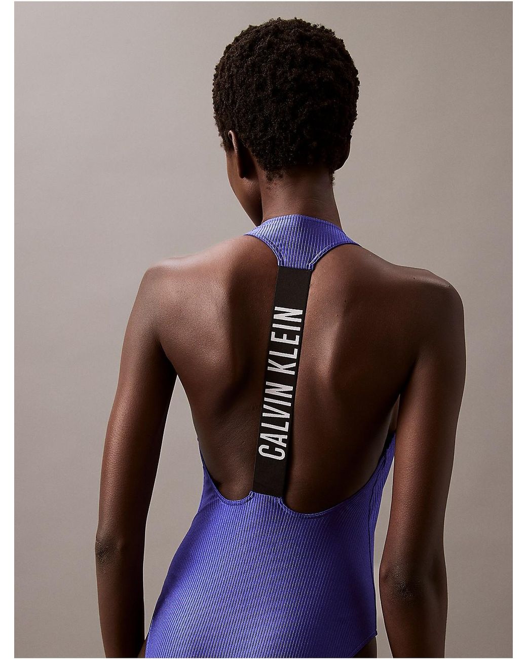 Calvin Klein Intense Power Ribbed One Piece Swimsuit in Purple | Lyst