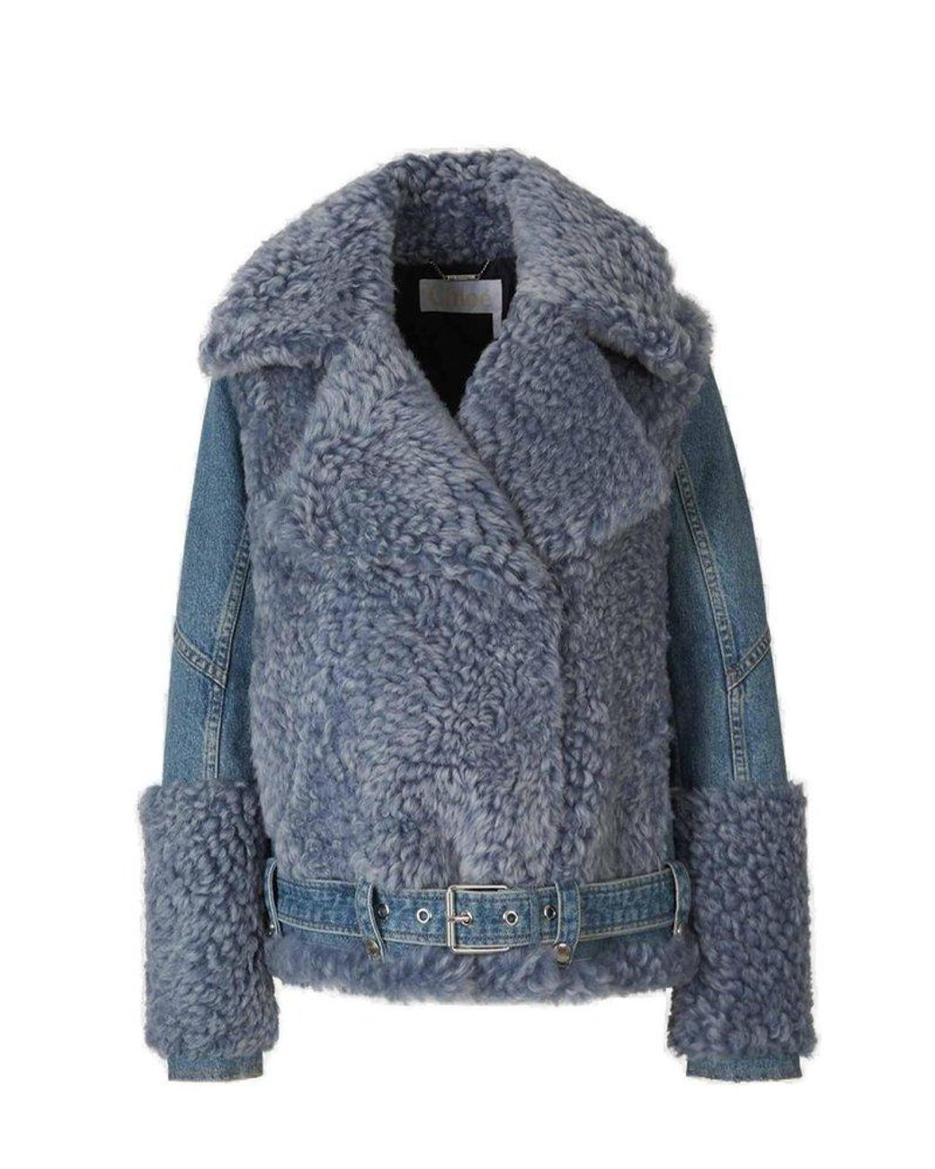 Chloé Shearling And Denim Jacket in Blue | Lyst UK