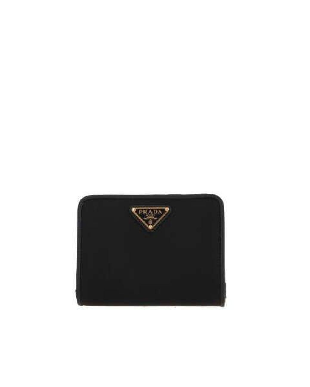 Prada Enamel Triangle-logo Bi-fold Wallet in Black | Lyst