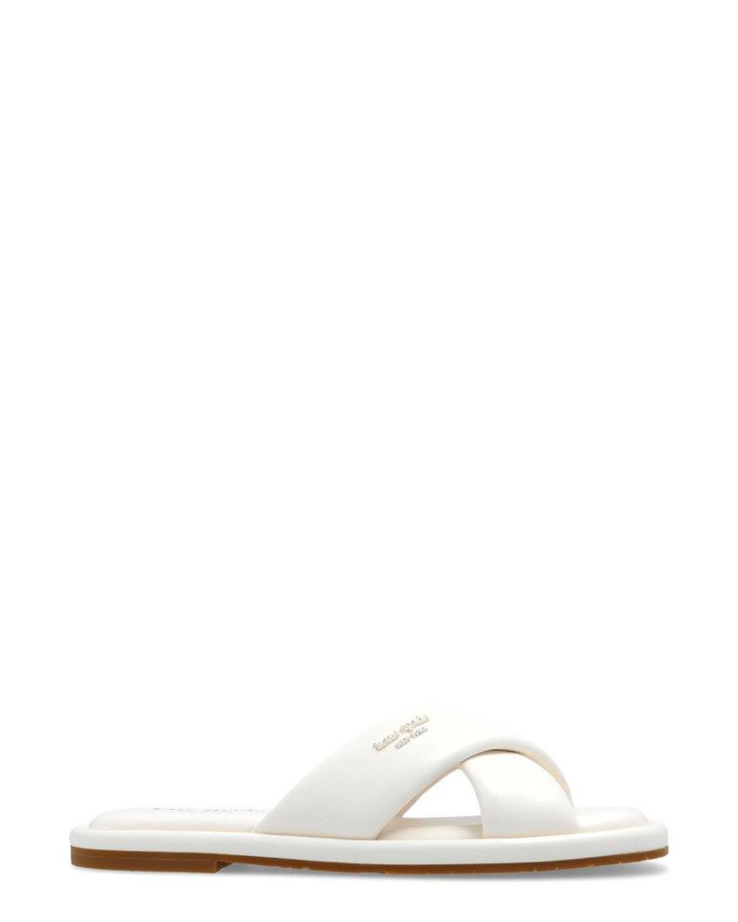 Kate Spade Crossband Slide Sandals in White | Lyst