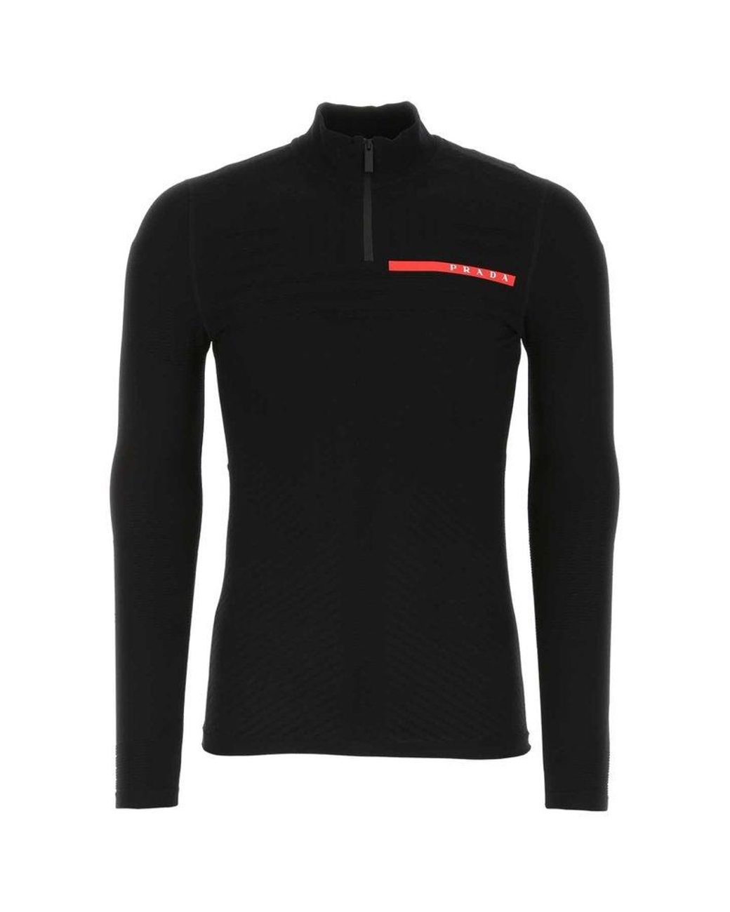 Prada Logo Detailed Half-zip Top in Black for Men | Lyst Prada Logo Detailed Half-zip Top in Black for Men | Lyst