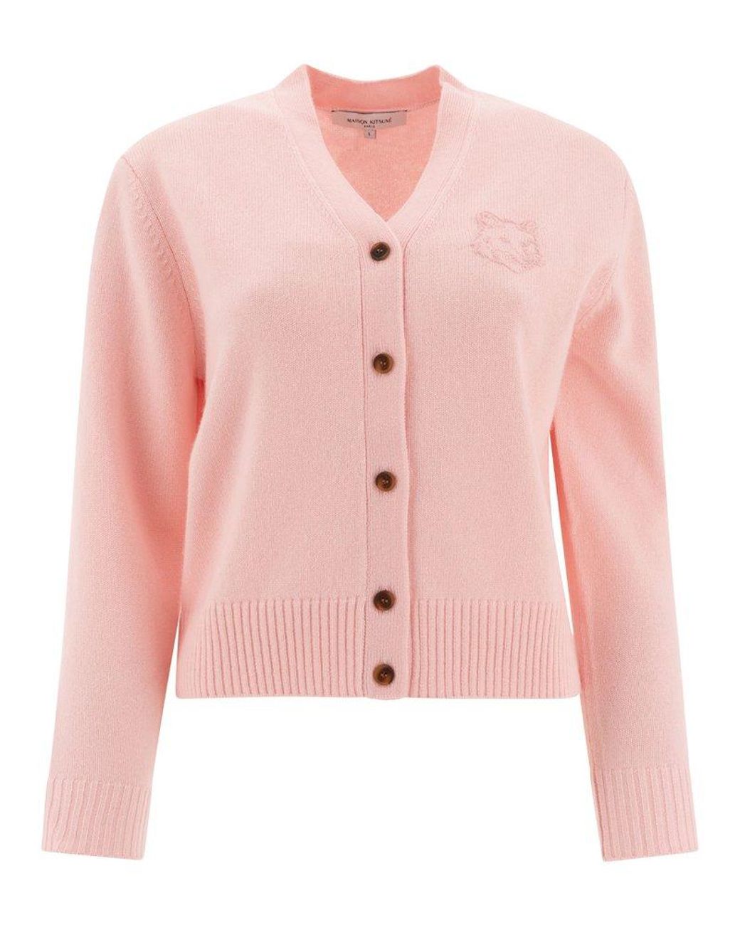 Maison Kitsuné "Fox Head" Embroidered Cardigan in Pink | Lyst