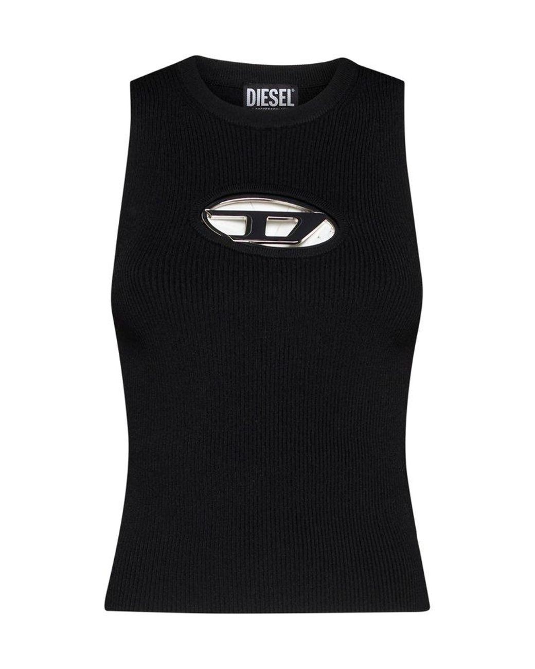 DIESEL Logo Plaque Ribbed Tank Top in Black | Lyst