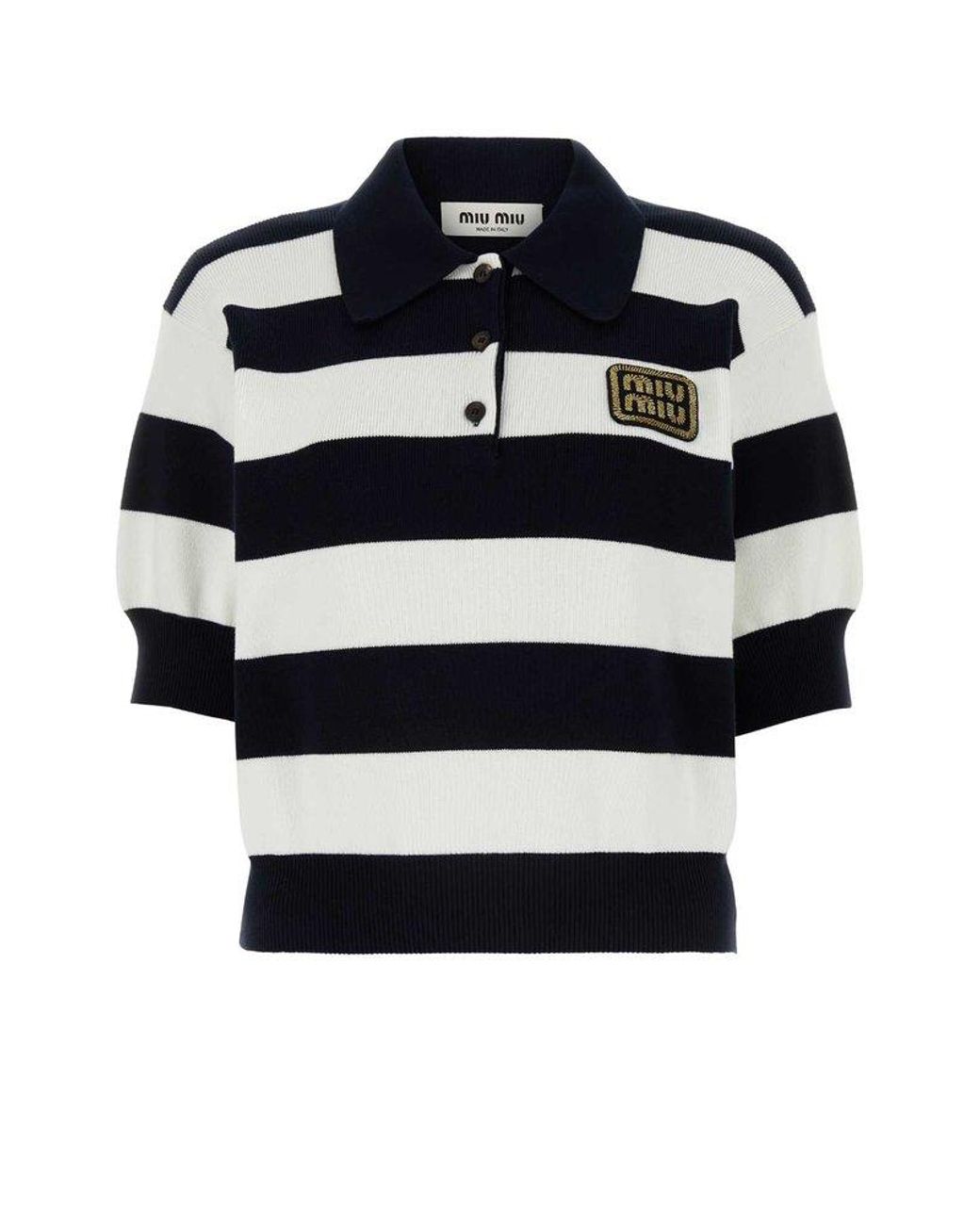 Miu Miu Striped Knit Polo Shirt in Blue | Lyst Miu Miu Striped Knit Polo Shirt in Blue | Lyst