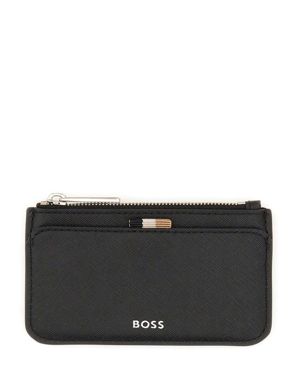 BOSS Structured Zipped Card Holder in Black for Men | Lyst