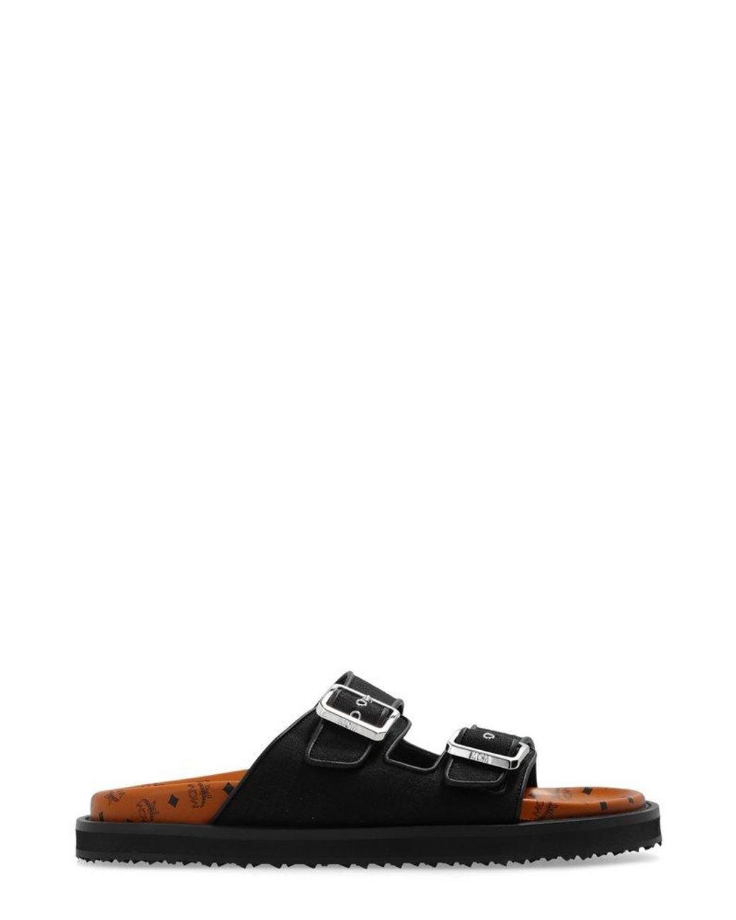 MCM Monogram-printed Double-buckled Sandals in Black for Men | Lyst