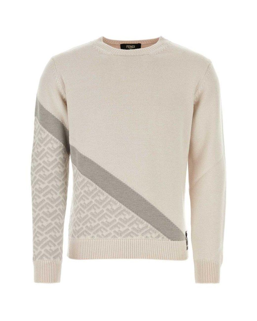 Fendi Logo Intarsia-knit Crewneck Jumper in White for Men | Lyst