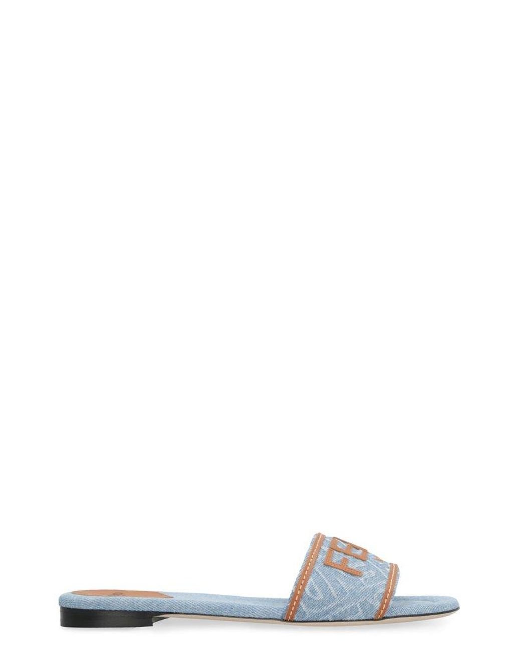 Fendi Denim Logo Slide Sandals in Blue | Lyst
