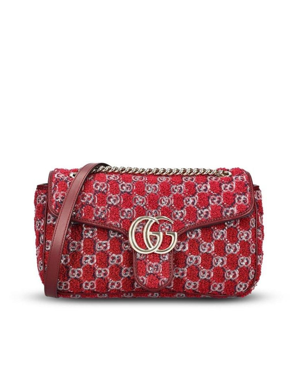Gucci GG Marmont Monogrammed Small Shoulder Bag in Red | Lyst