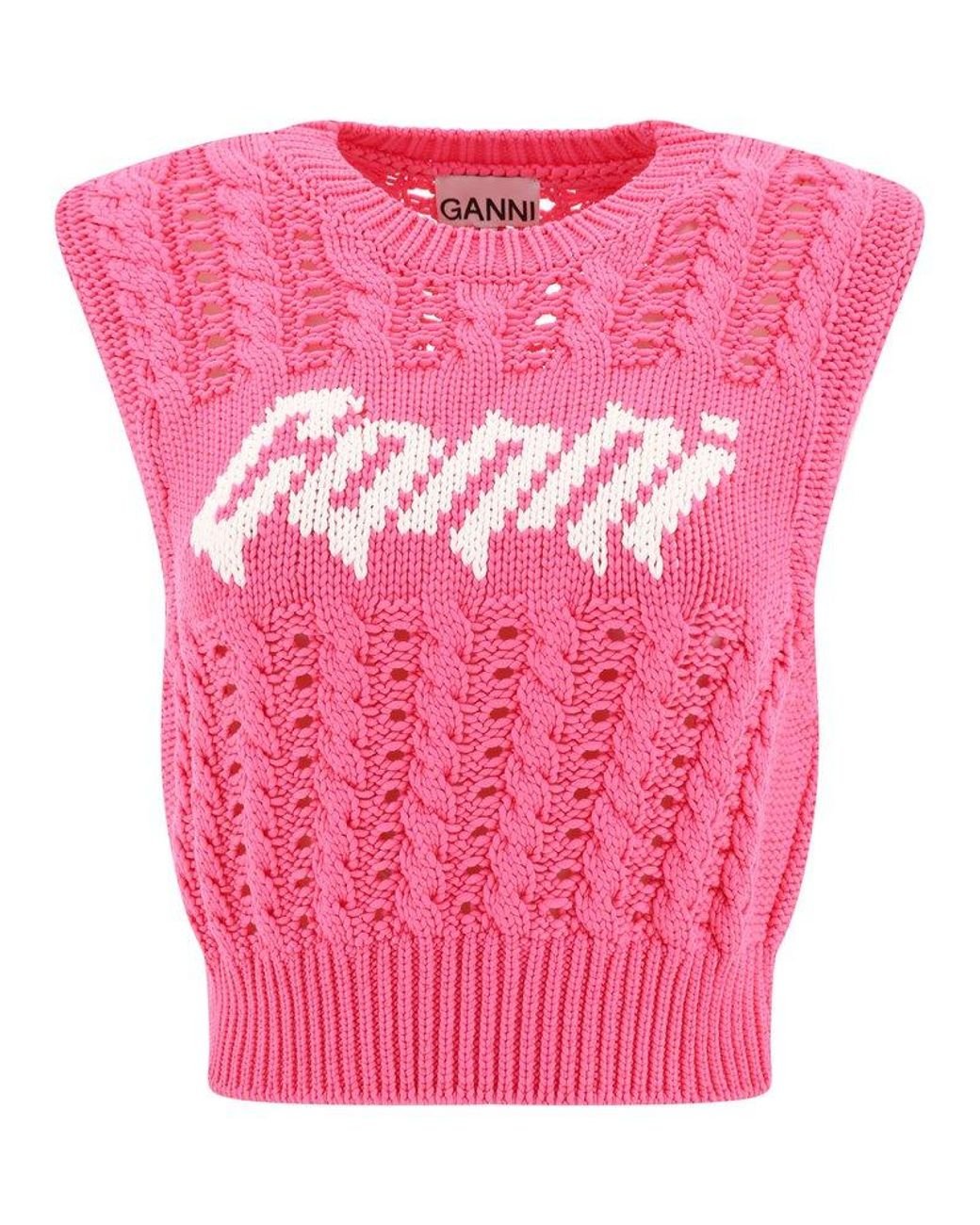 Ganni Rope Logo-intarsia Knitted Vest in Pink | Lyst Ganni Rope Logo-intarsia Knitted Vest in Pink | Lyst