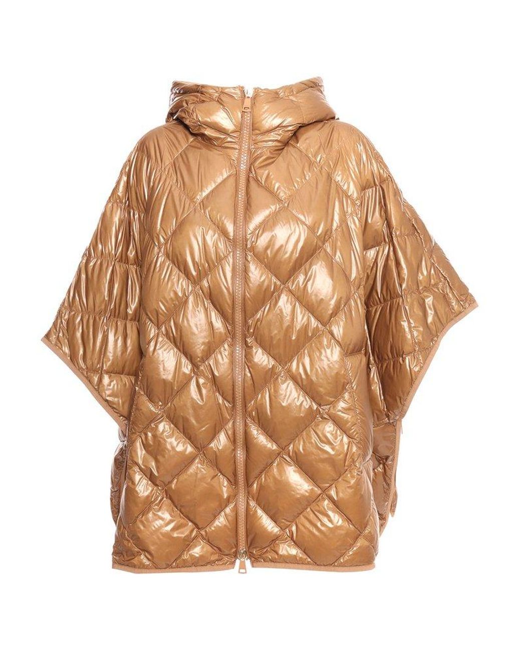 Weekend by Maxmara Hooded Zip-up Quilted Cape in Brown | Lyst
