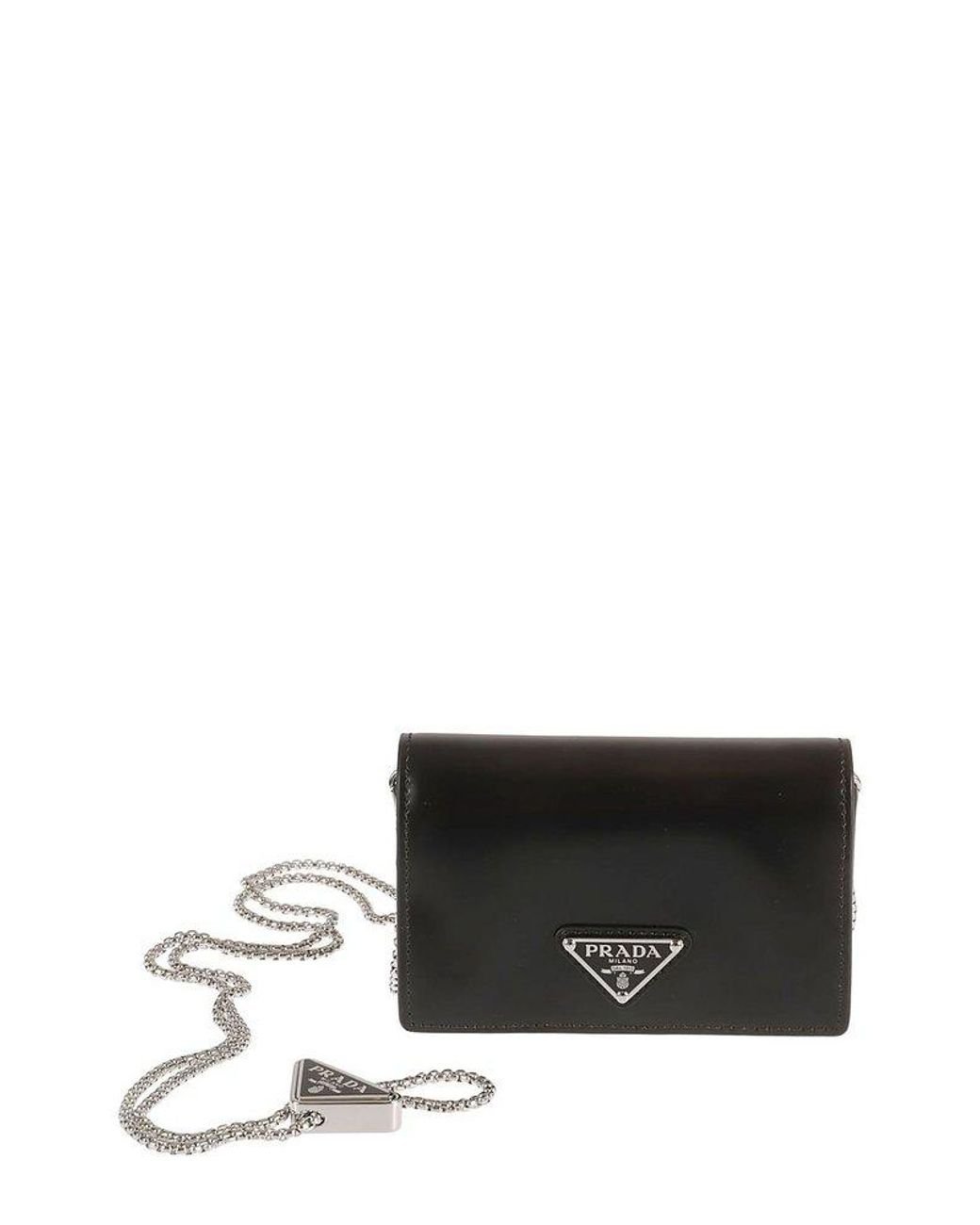 Prada Logo-Plaque Chain-Linked Mini Crossbody Bag in Black | Lyst