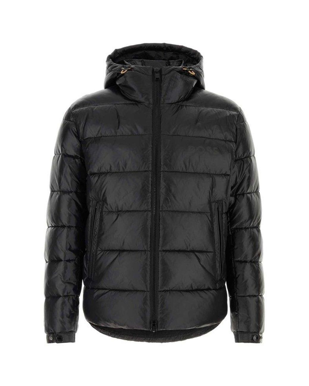 BOSS Logo Printed Down Jacket in Black for Men | Lyst