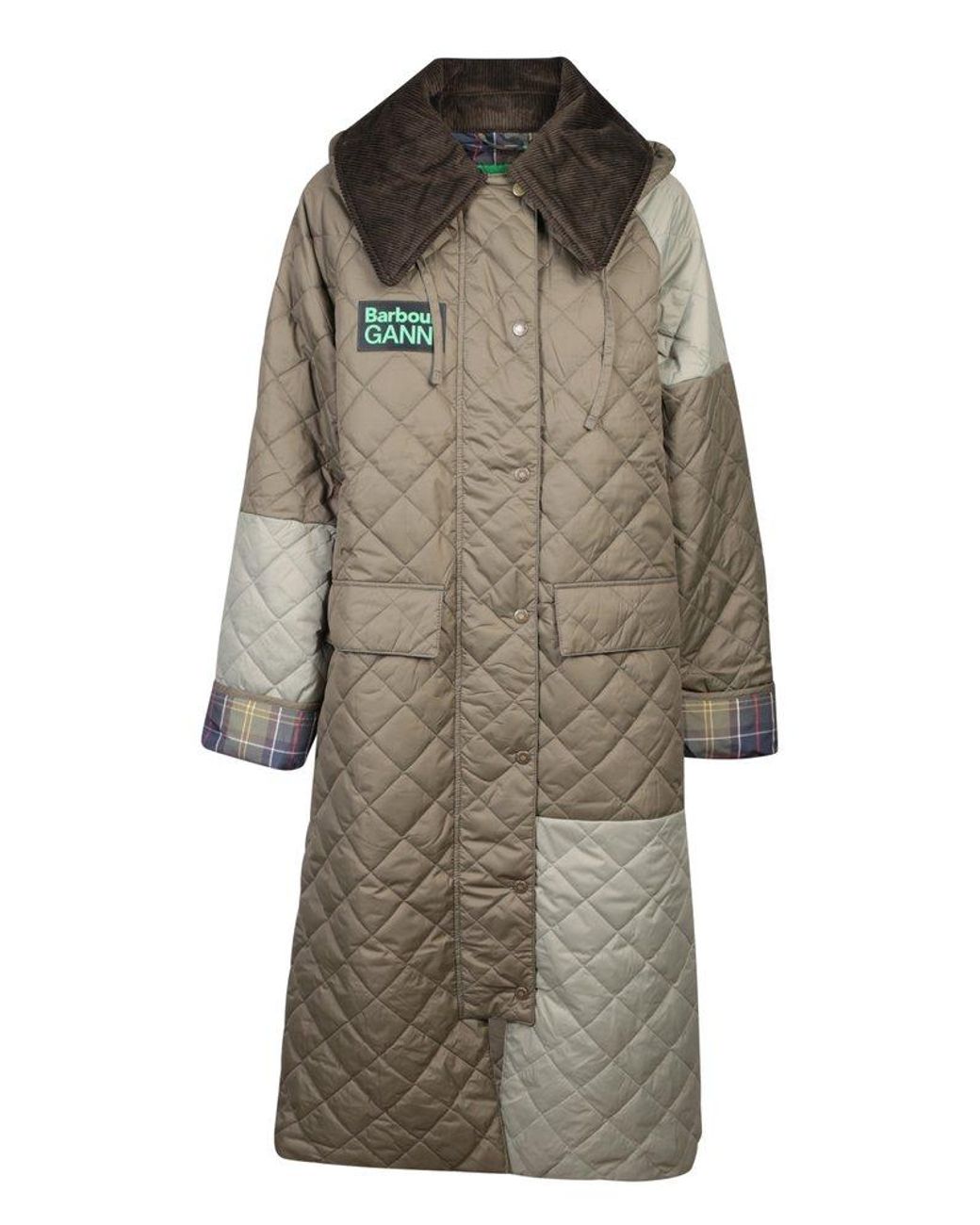Barbour X Ganni Logo Patch Quilted Trench Coat in Gray | Lyst