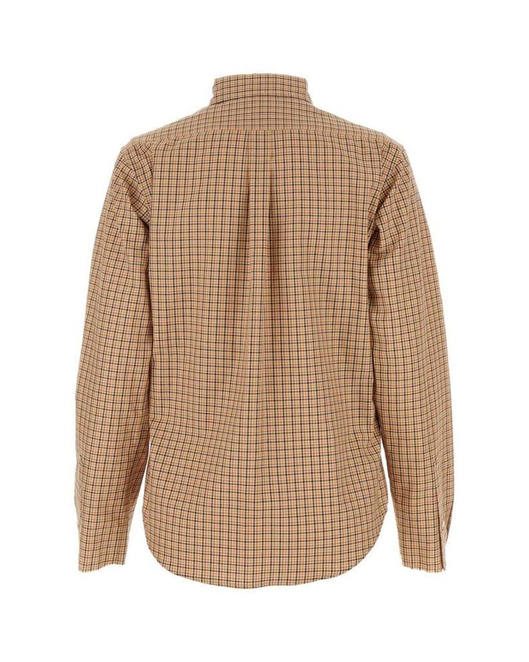Miu Miu Logo-embroidered Button-up Checked Shirt in Brown | Lyst Miu Miu Logo-embroidered Button-up Checked Shirt in Brown | Lyst