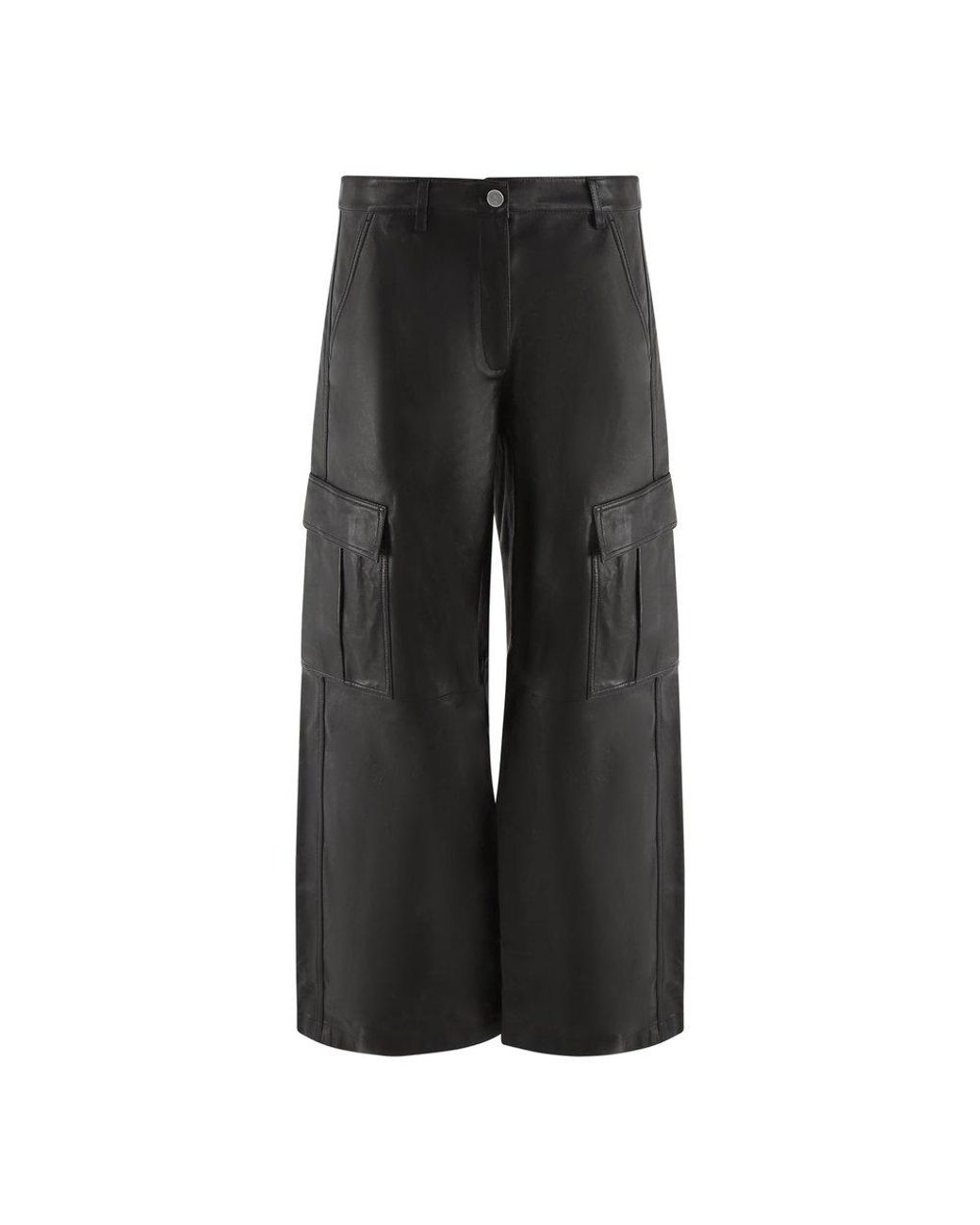 Theory Wide-Leg Leather Cargo Pants in Black | Lyst
