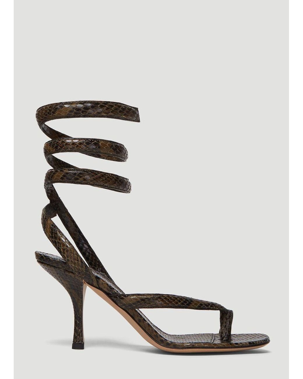 Bottega Veneta Spiral Python-embossed Leather Sandals in Brown | Lyst