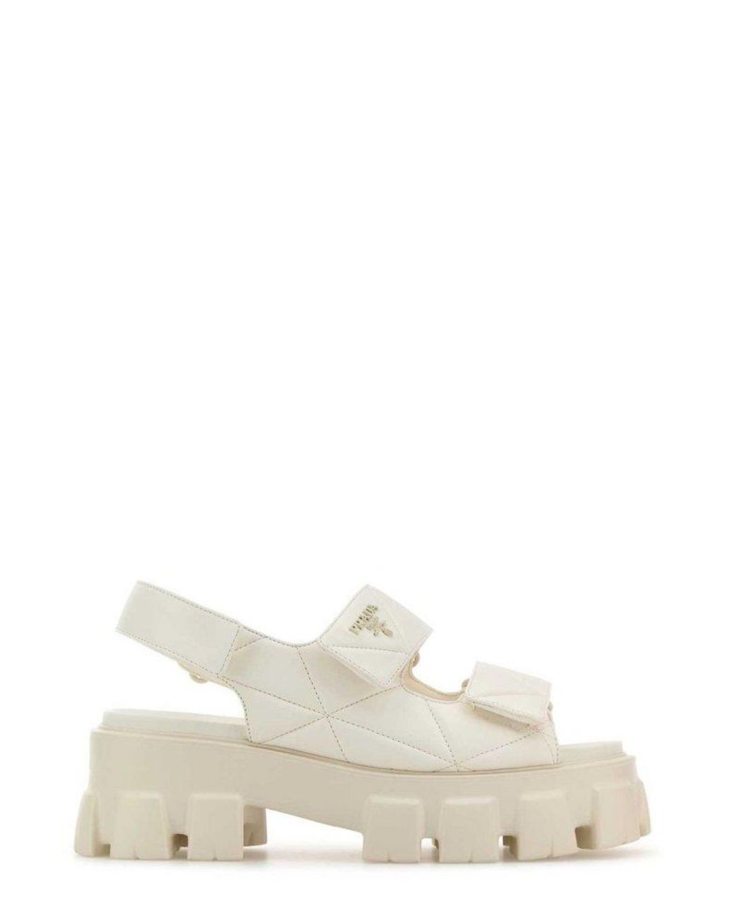 Prada Triangle-Logo Quilted Chunky Sandals in White | Lyst