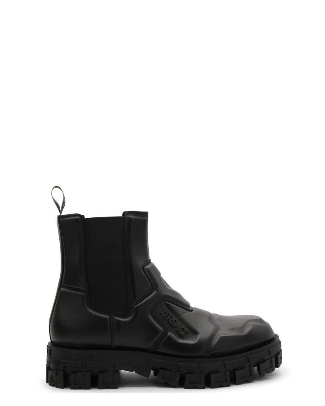 Versace Greca Portico Panelled Round-toe Boots in Black for Men | Lyst