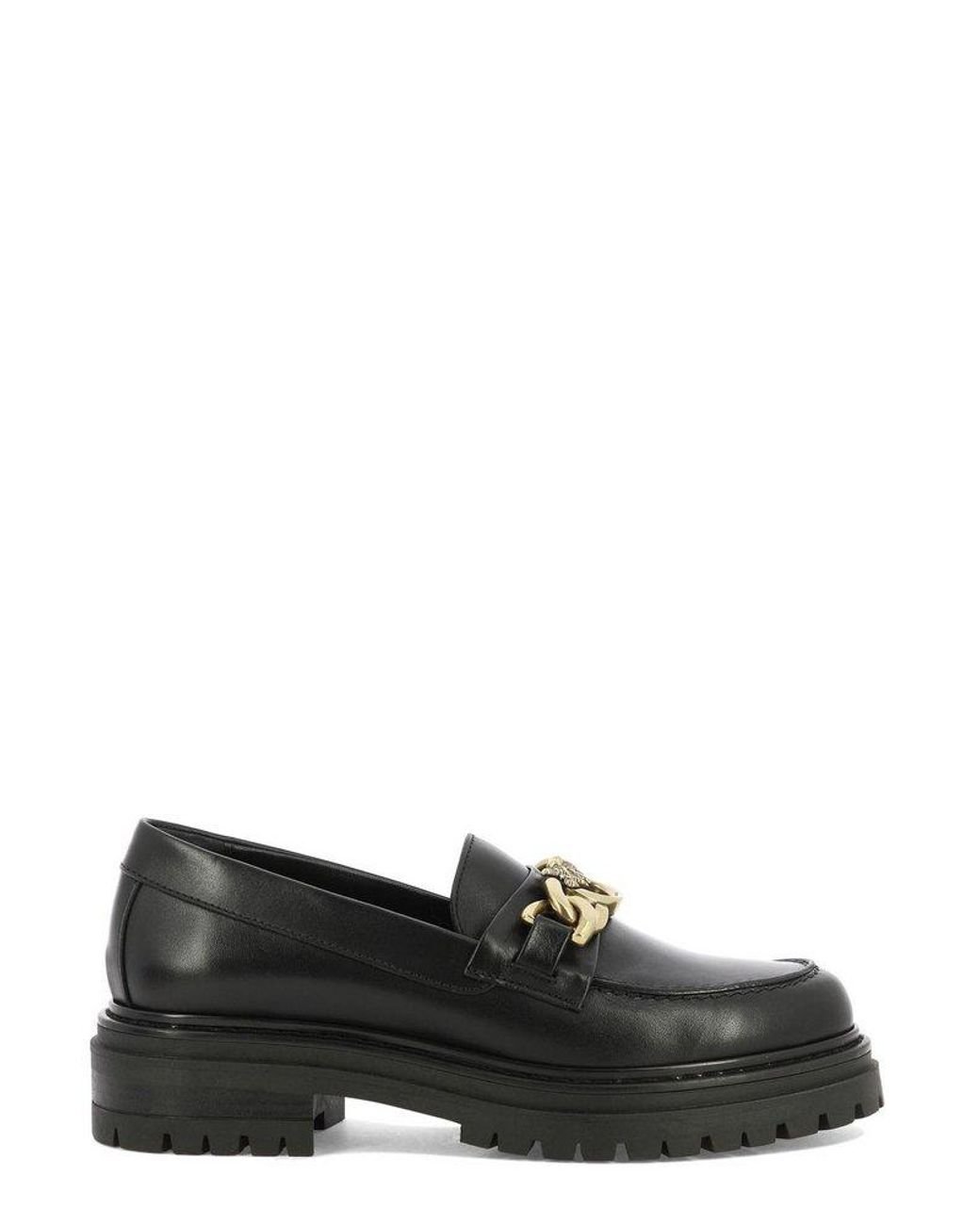 Pinko Chain-detailed Round Toe Loafers in Black | Lyst