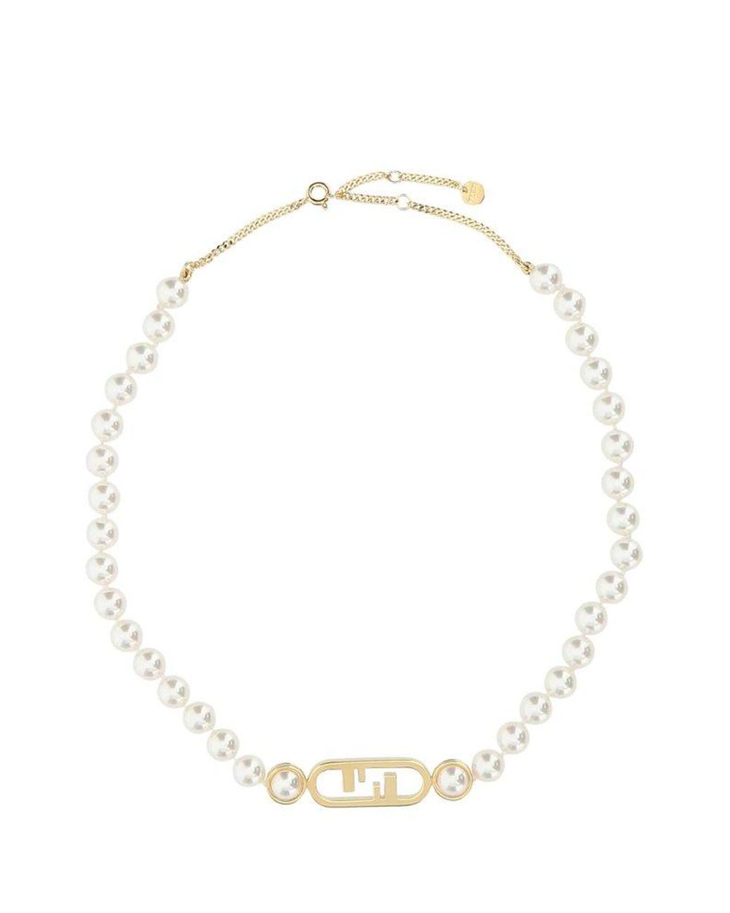 Fendi Decorative Pearls Oclock Necklace Fe In White Lyst
