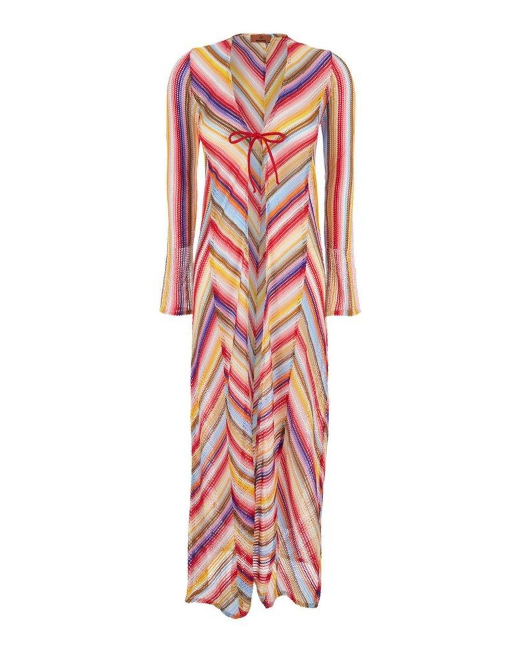 Missoni Zigzag-woven Front-tied Maxi Cardigan in Red | Lyst