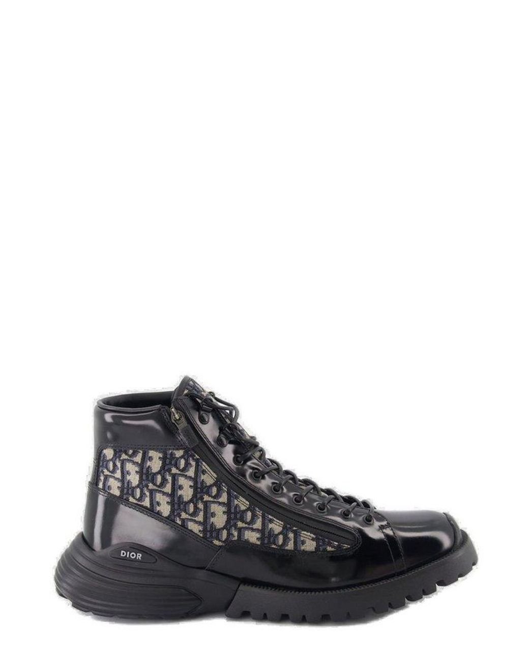 Dior Homme Monogrammed Lace-up Boots in Black for Men | Lyst