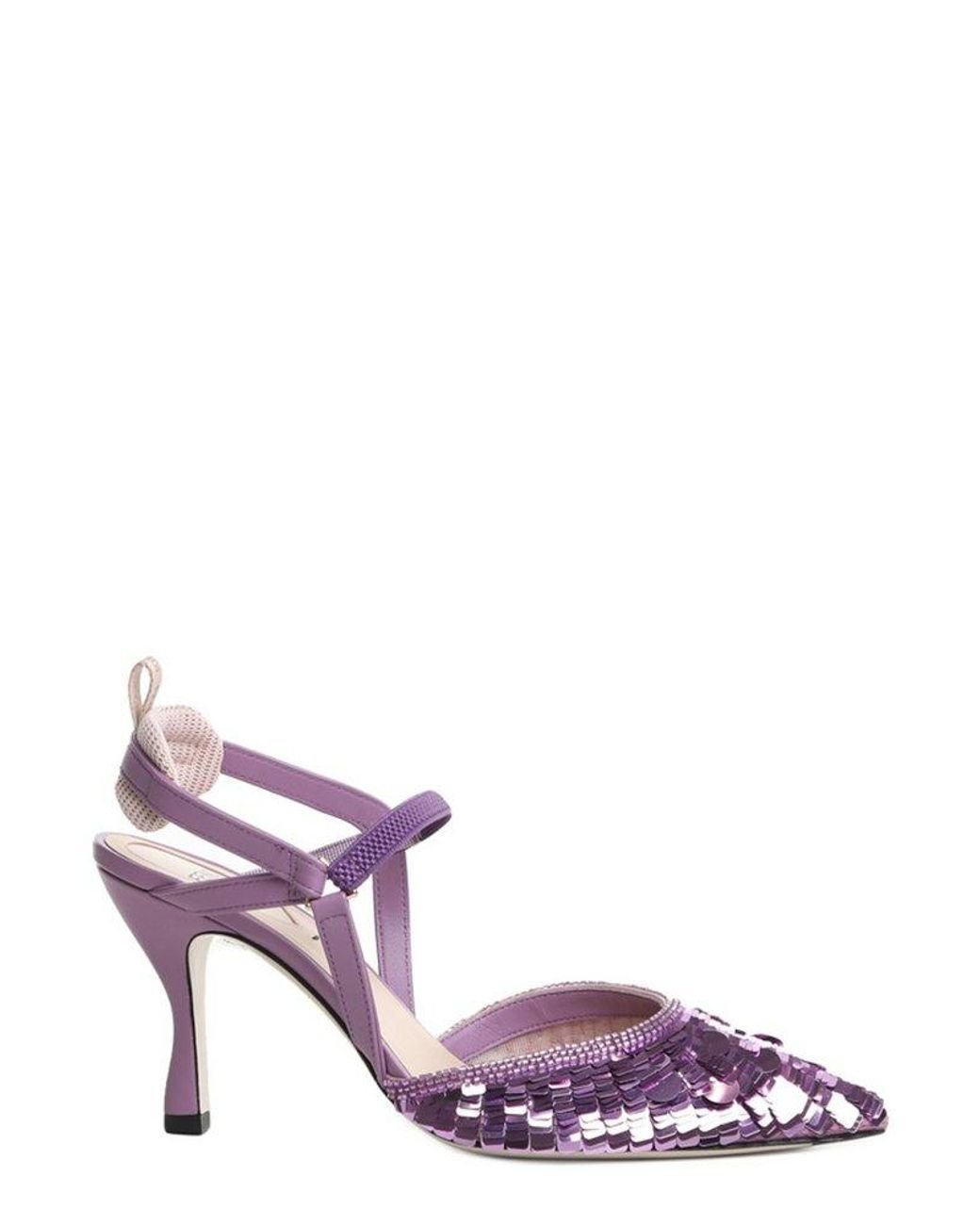 Fendi Sequin-embellished High-heeled Slingback Pumps in Pink | Lyst