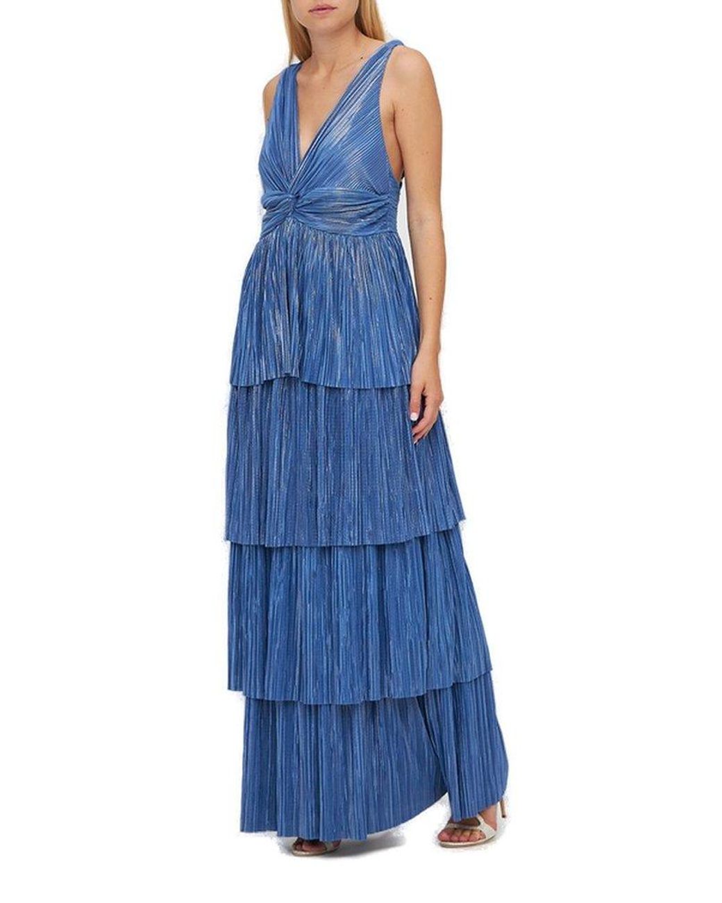 Sabina Musayev Ruffled V-neck Maxi Dress in Blue | Lyst