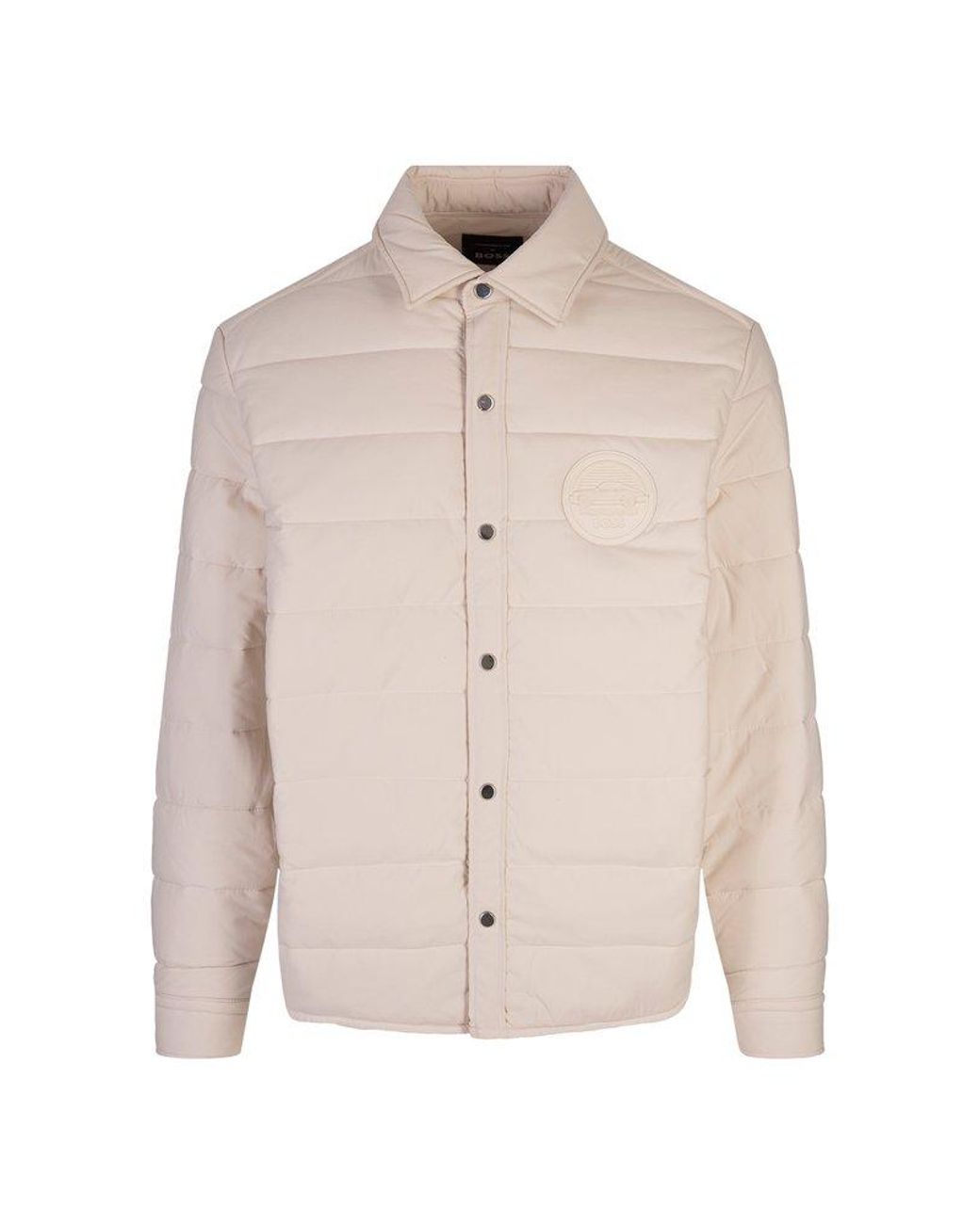 BOSS Logo Patch Puffer Jacket in Natural for Men | Lyst