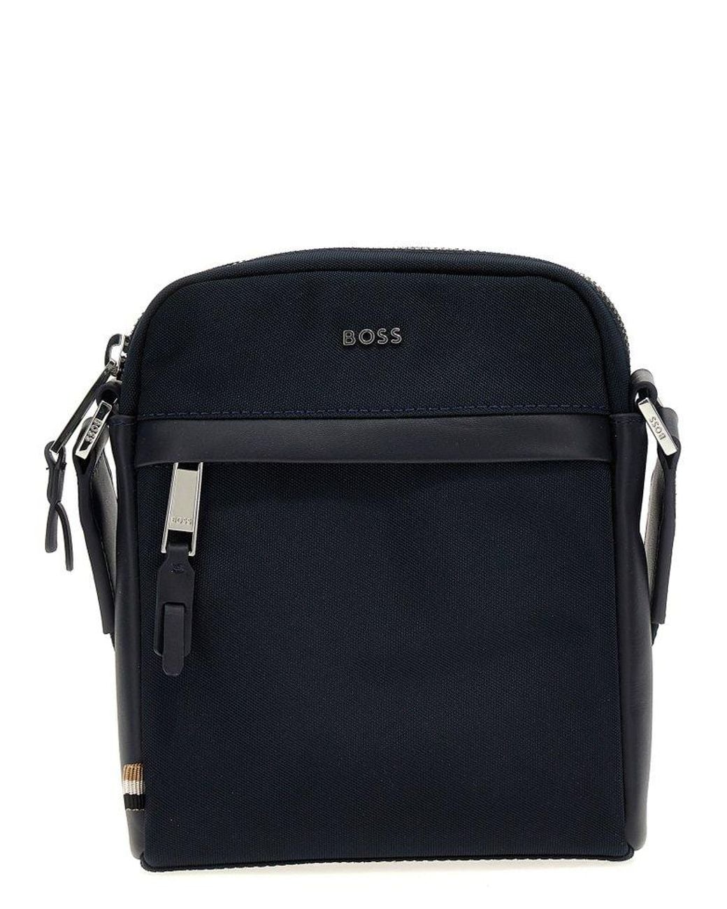 BOSS Boss Logo Lettering Zipped Reporter Bag in Blue for Men | Lyst